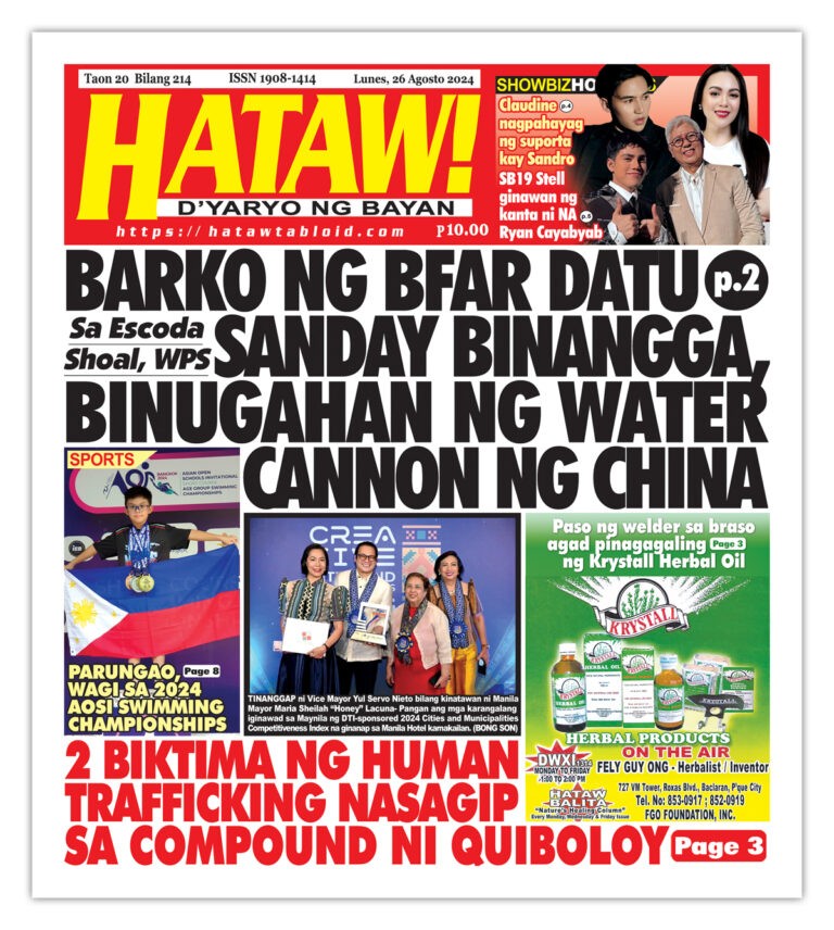 Sa Escoda Shoal, WPS BARKO NG BFAR DATU SANDAY BINANGGA, BINUGAHAN NG WATER CANNON NG CHINA ...